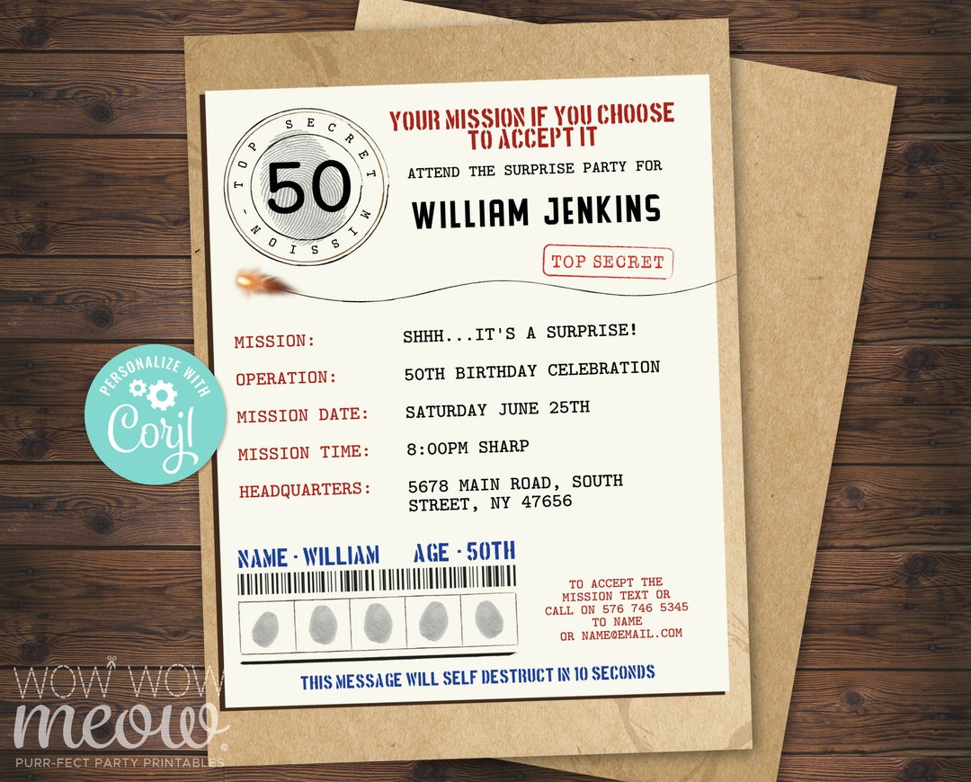 Any Age Mission Impossible Birthday Invitation INSTANT DOWNLOAD Secret ...