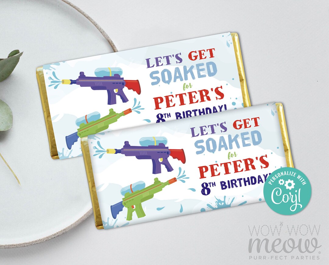 Water Party Birthday Chocolate Bar Wrapper Gun Fight Soaked Bash ...