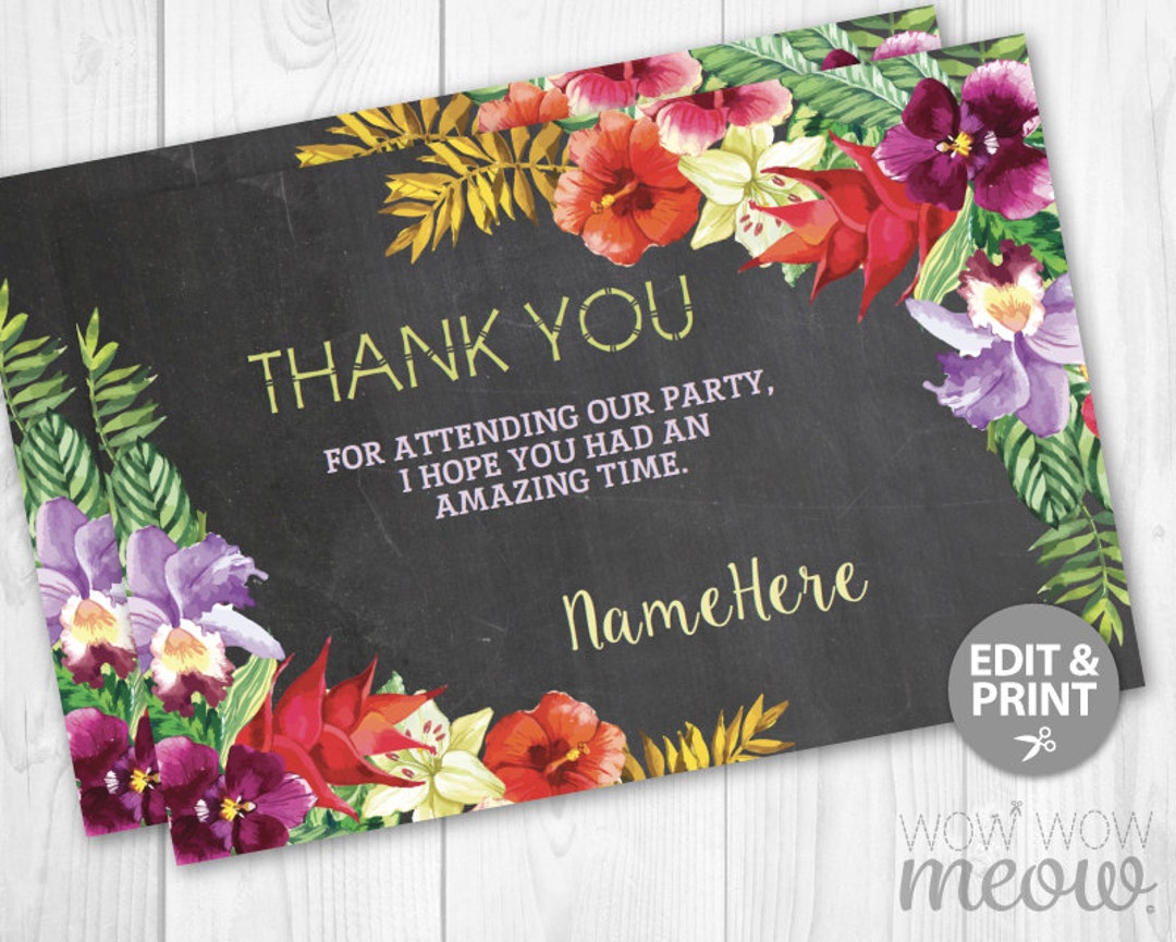 Aloha Thank You Cards Party Chalk Luau INSTANT DOWNLOAD Tiki Hawaii ...