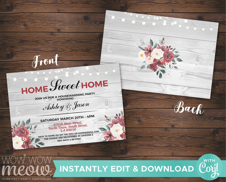 Housewarming Invitation Home Sweet Home Rustic New House | Etsy