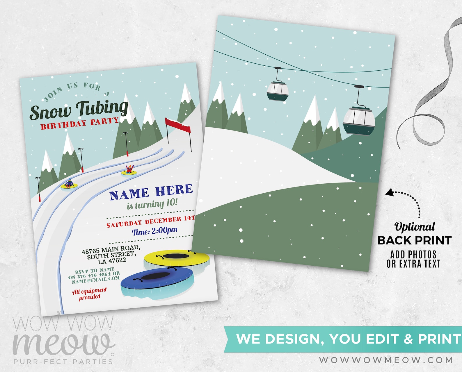 Snow Tubing Invitation Birthday Party INSTANT DOWNLOAD Tube Invite Dry ...