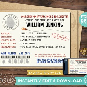 Mission Impossible Invitation Surprise Birthday Invite INSTANT DOWNLOAD ...