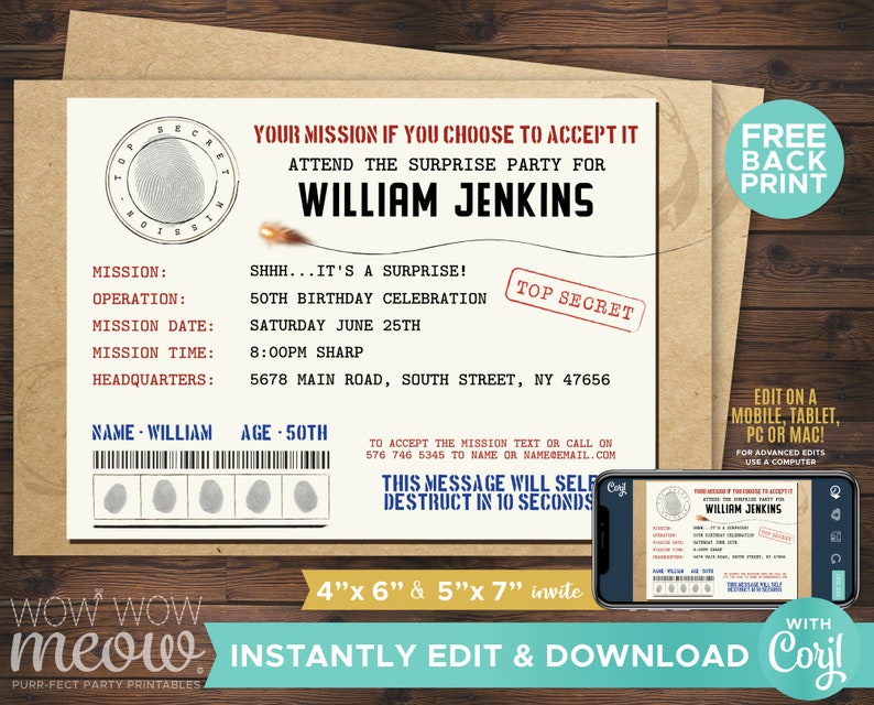 Mission Impossible Invitation Surprise Birthday Invite INSTANT - Etsy UK