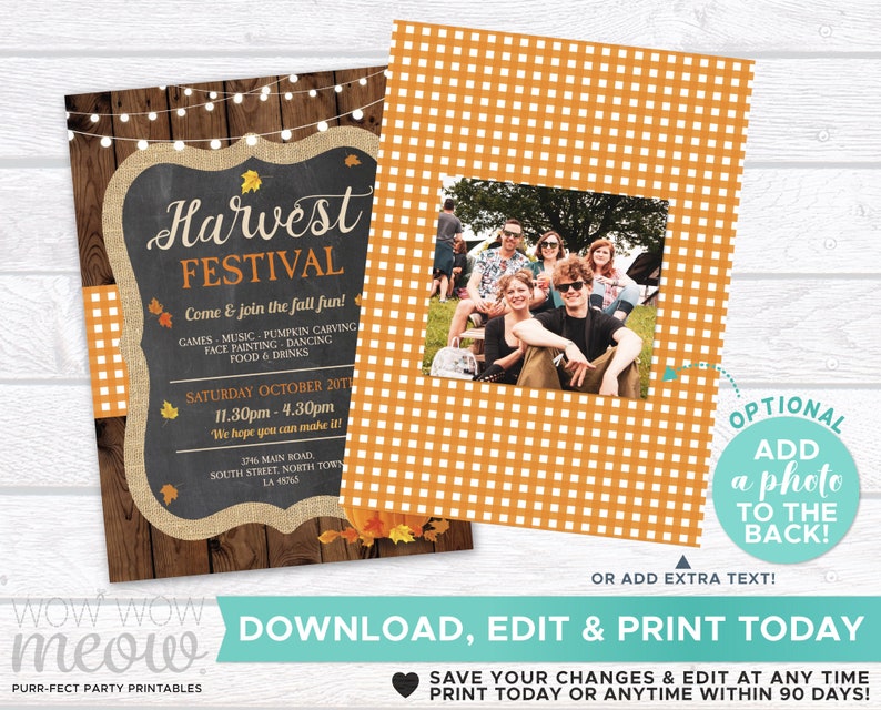 Fall Harvest Festival Invitations Party Rustic Invite Printable INSTANT ...