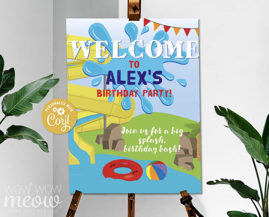 Water Park Party Birthday Welcome Sign Waterpark Swimming Pool Slide ...