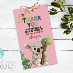 Koala Birthday Thank You Tags Pink Girls Birthday Party Gift Woods ...