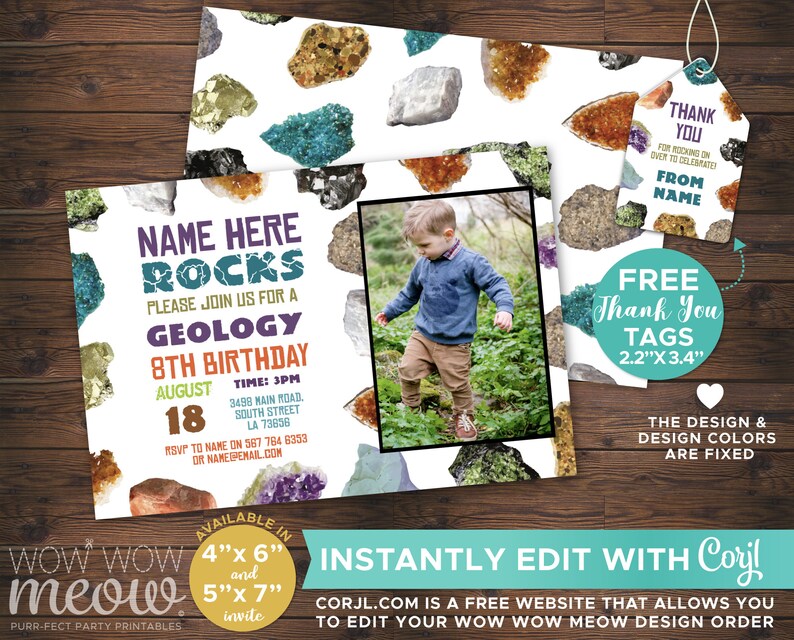 Geology Invitations Rocks Birthday Photo Invites Girls Boys | Etsy