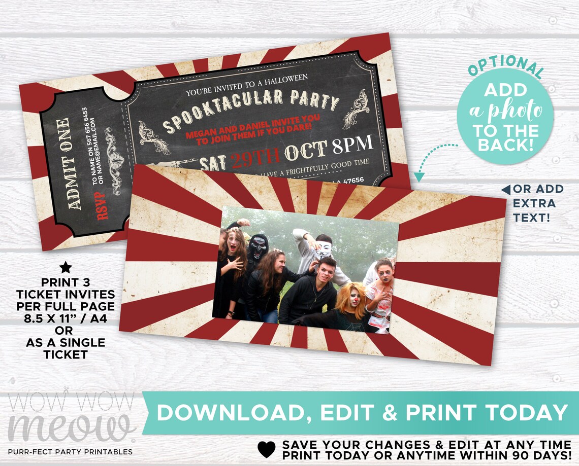 Halloween Invitations Tickets Horror Circus Party Printable INSTANT ...