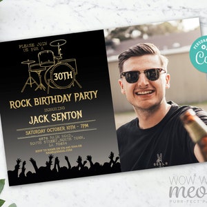 Rock Birthday Invitations N Roll Gold Party Invite Drum Kit INSTANT ...
