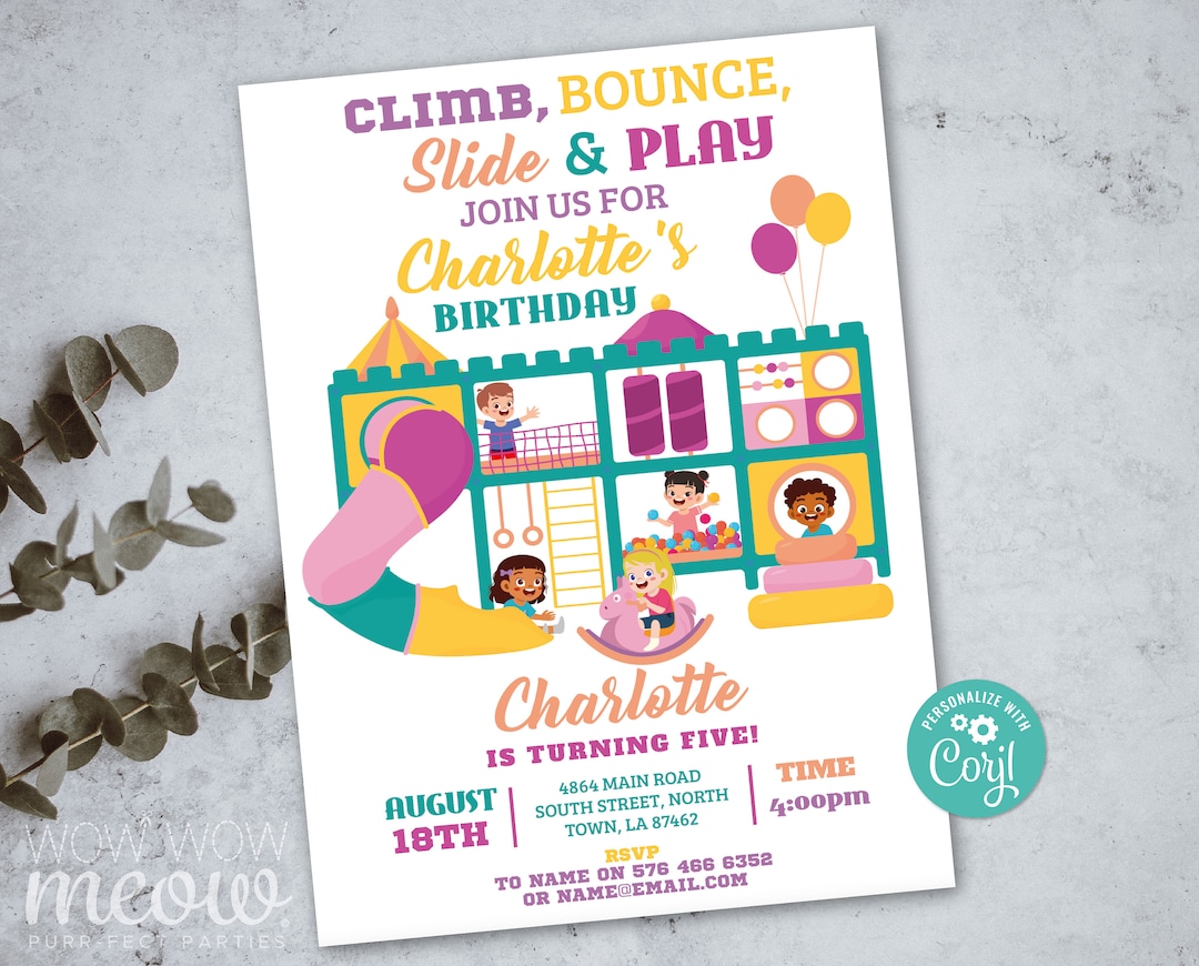 Soft Play Birthday Invitations Pink Girls Indoor Play Kids Any Age ...