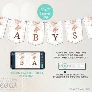 Editable Baby Shower Banner Teddy Bears Bunting Download - Etsy