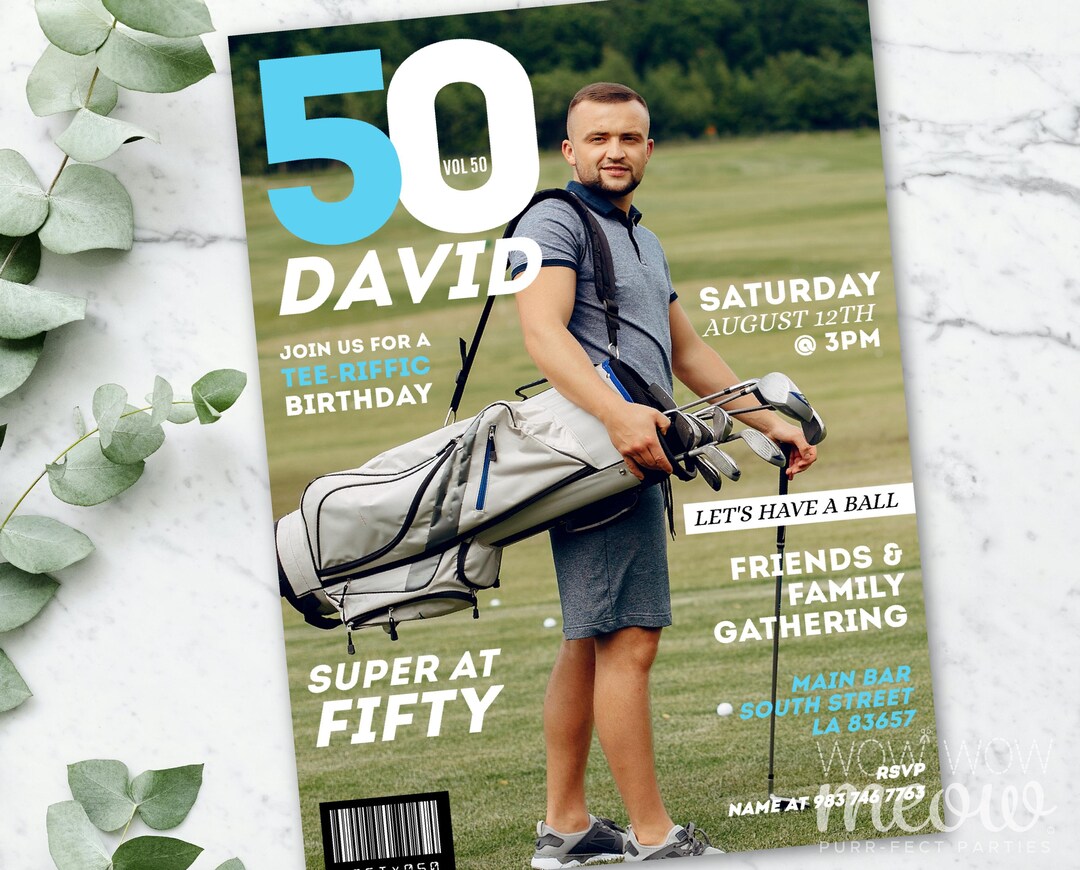 Birthday Invite Golf Magazine Party Invitation Cover Book INSTANT ...