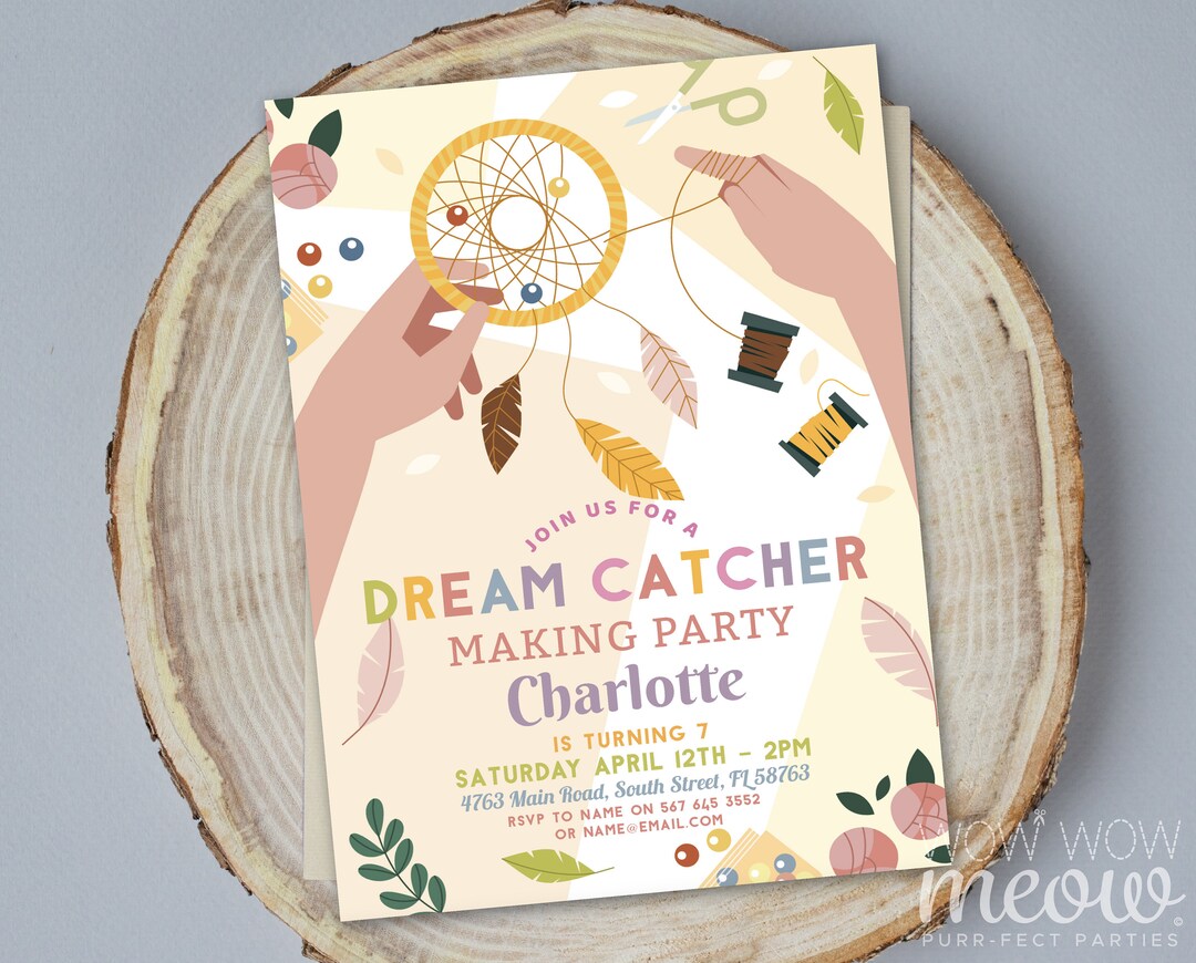 Dream Catcher Making Invitation Birthday Beading Crafts Invite - Etsy