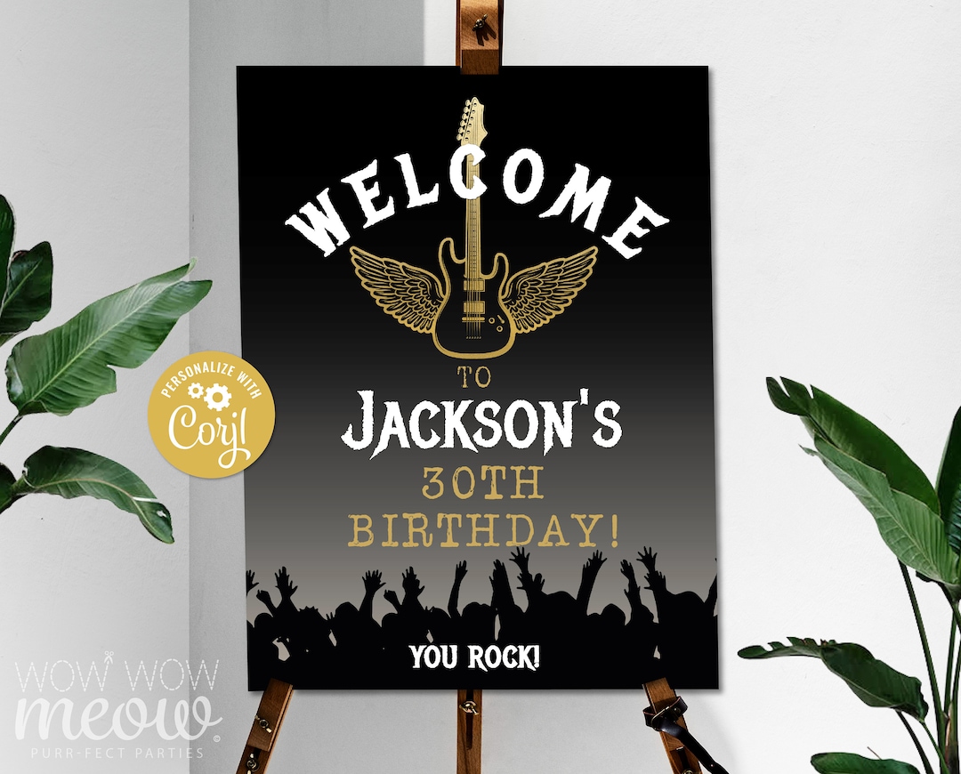 Guitar Rock N Roll Welcome Sign Poster Party Birthday 16 X 20 Editable ...
