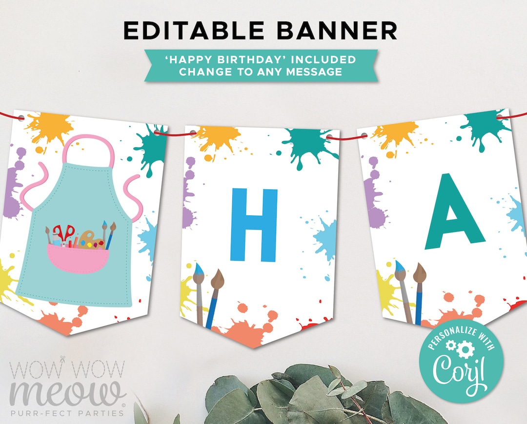 Art Banner Paint Crafts Party Birthday Editable Download Boys Girls ...