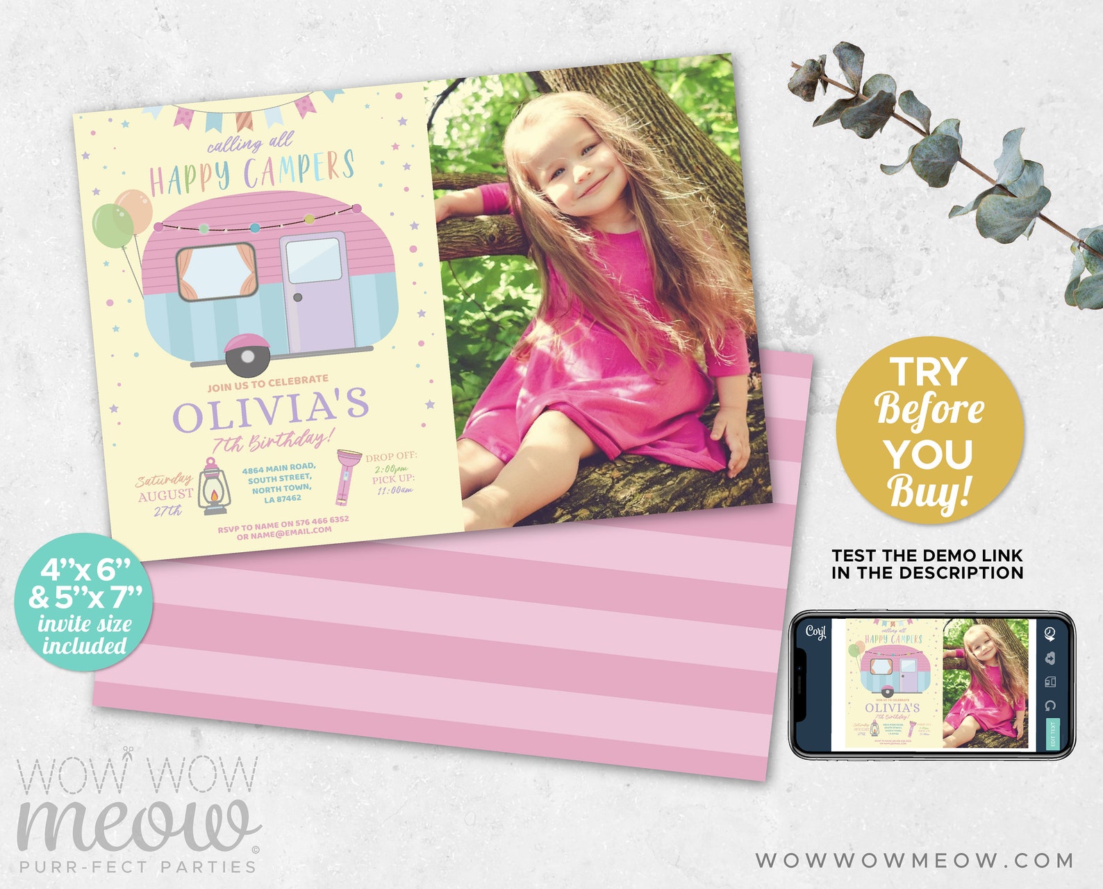 Camper Van Birthday Invitation Photo Campers INSTANT DOWNLOAD | Etsy UK