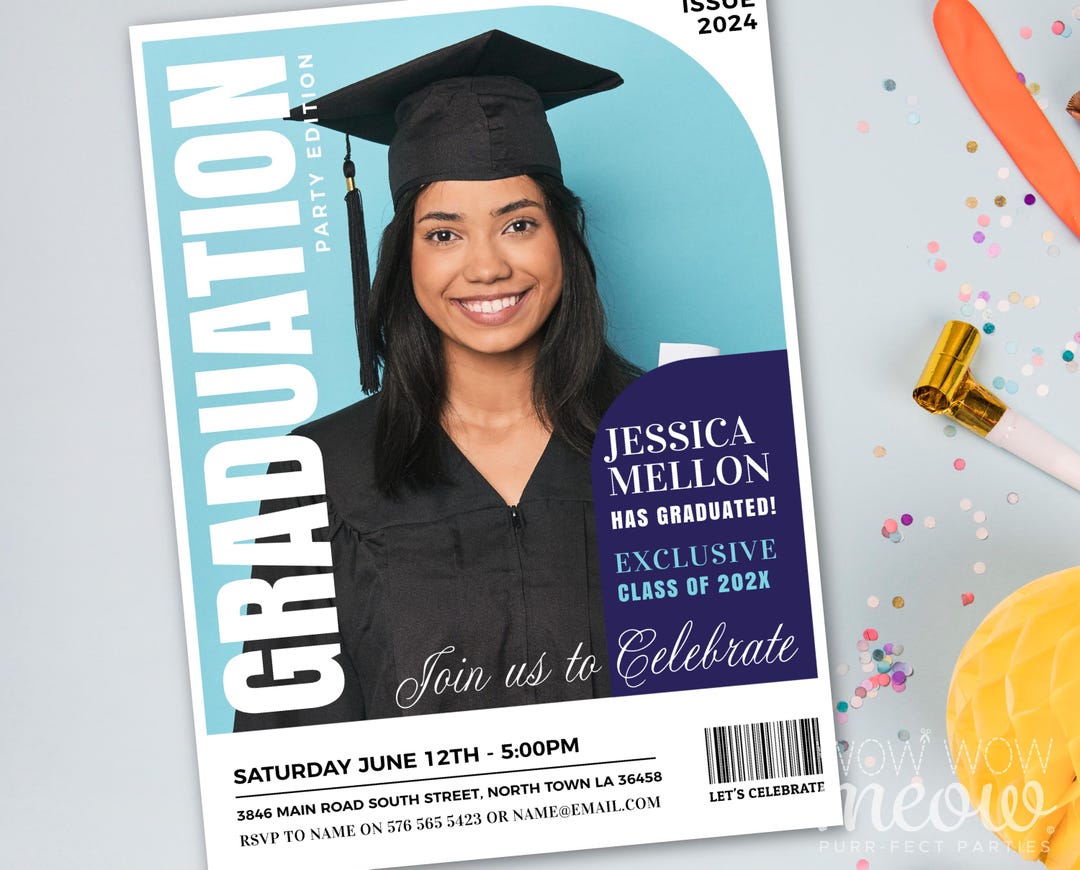 Graduation Invitation Magazine Cover Front Grad Photo Party 2024 Invite ...