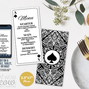 Playing Cards Menu Spades Dinner Las Vegas Template Package Casino ...