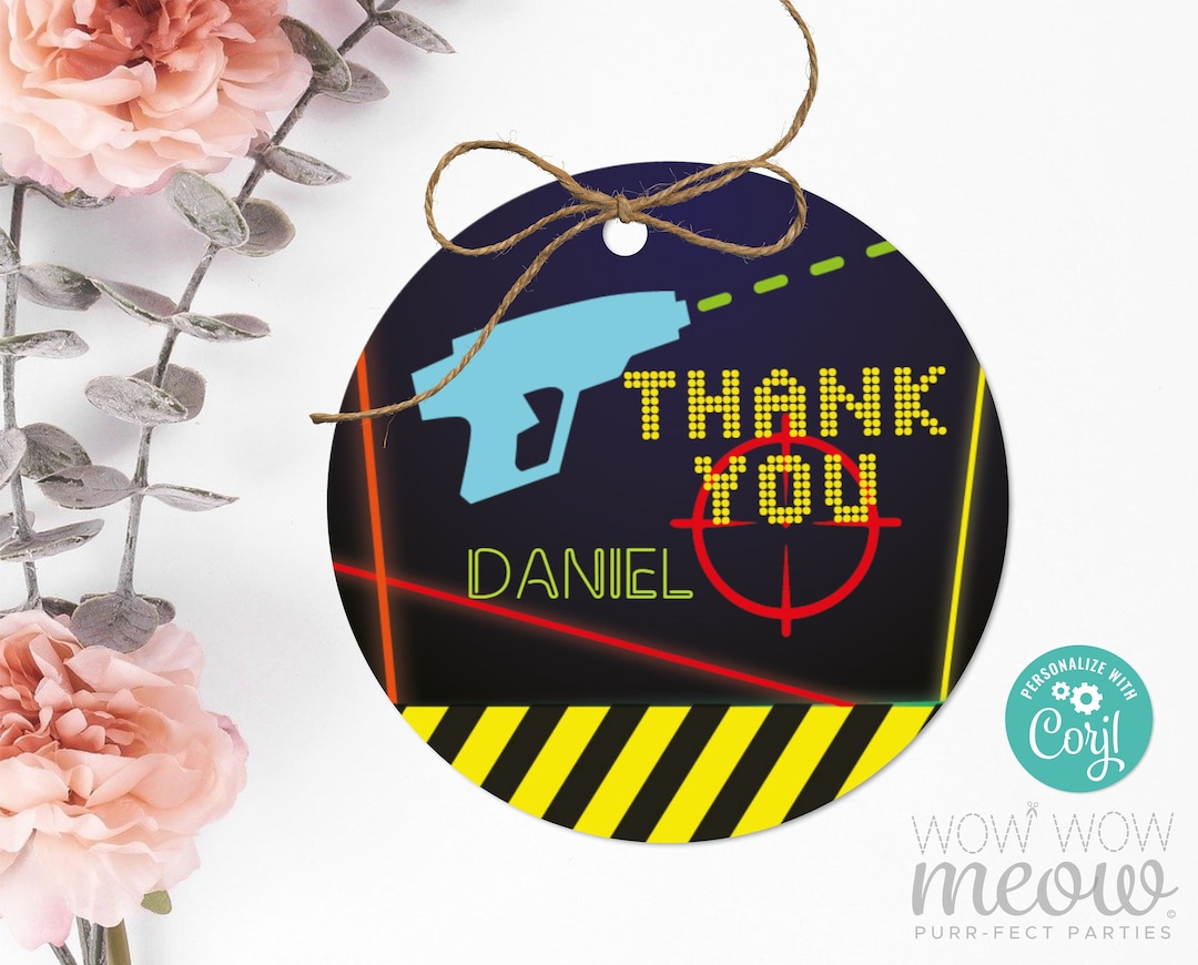 Laser Tag Thank You Tags Birthday Party Lazer Gun Neon Quest Gift Tags ...