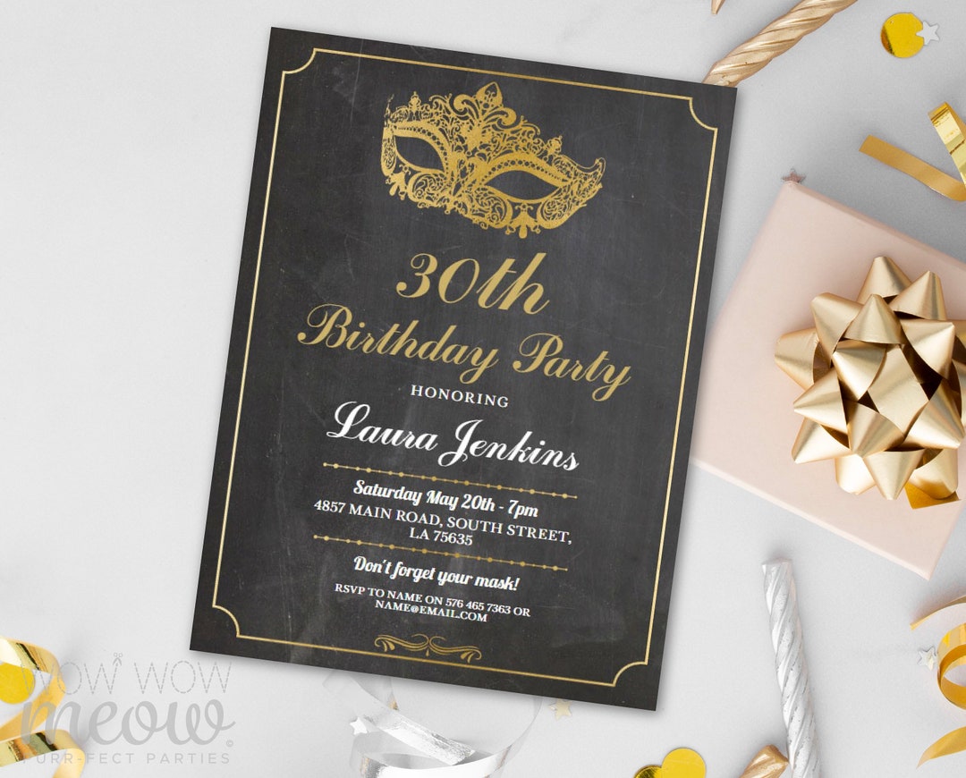 MASQUERADE Birthday Party Mask Masked Ball Invitation Any Age Invite ...