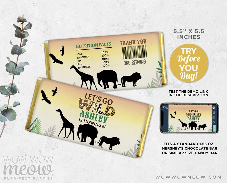 Wild Zoo Chocolate Bar Wrapper Birthday Jungle Wild Candy - Etsy