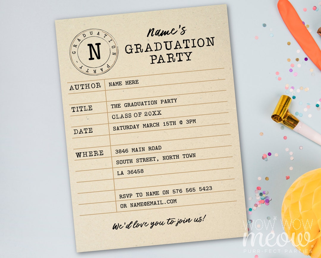 Graduation Party Invitation Library Invite INSTANT DOWNLOAD Study Books ...
