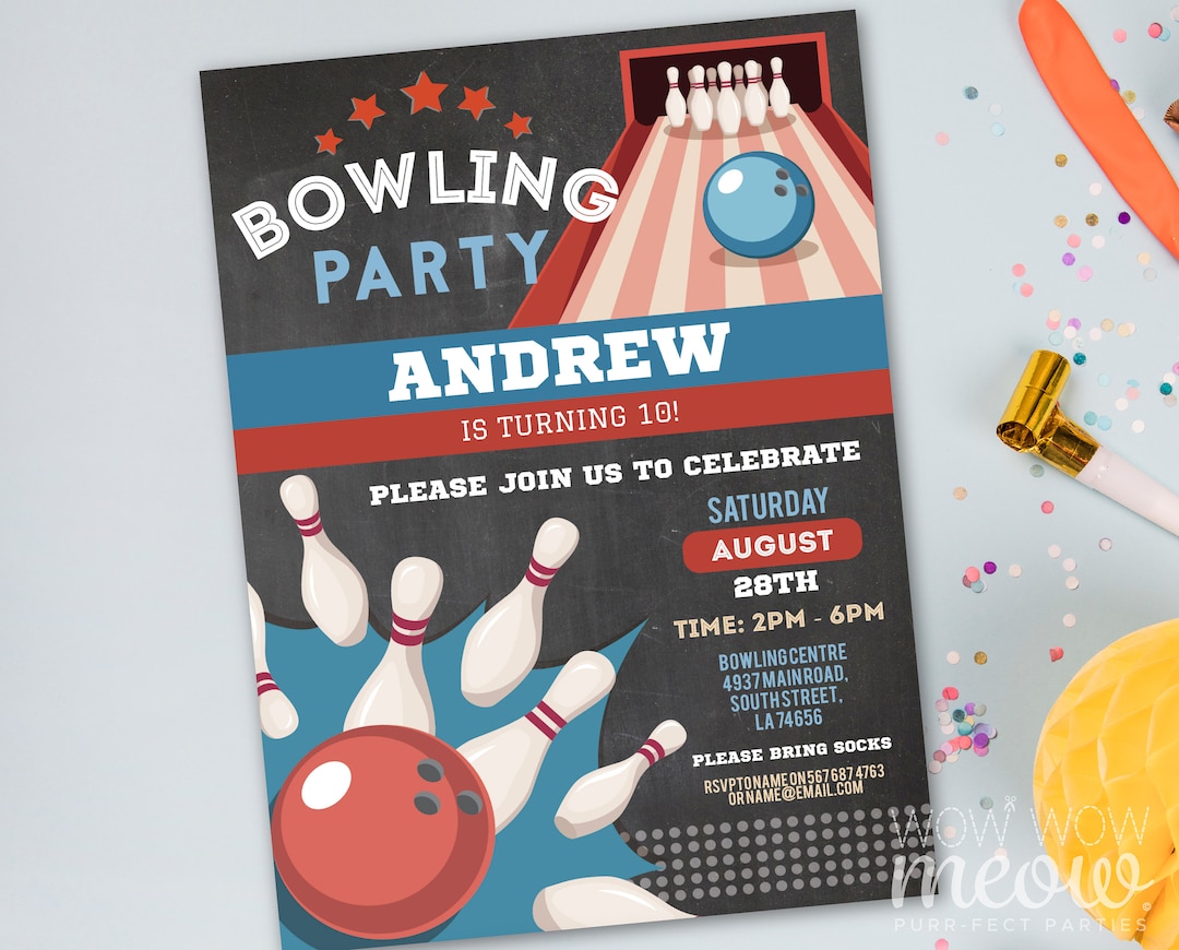 Bowling Party Invitation Birthday INSTANT DOWNLOAD Digital Tenpin ...