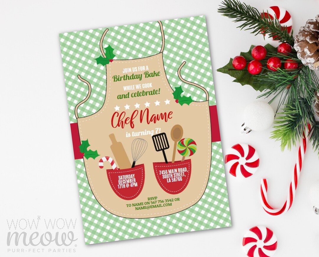 Bakery Birthday Christmas Apron Party Cookie Bake Invitation Digital ...