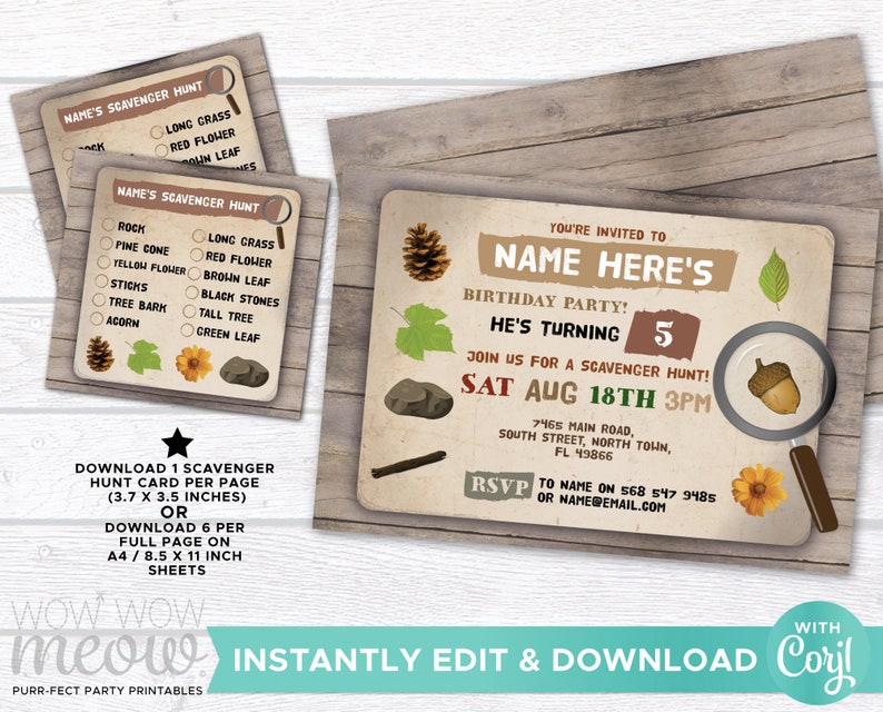 Scavenger Hunt Invite Invitation Birthday Party Yard Garden - Etsy