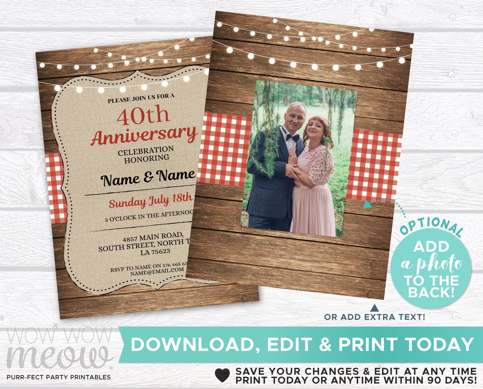 Wedding Anniversary Invitations Rustic Red Check Dinner | Etsy
