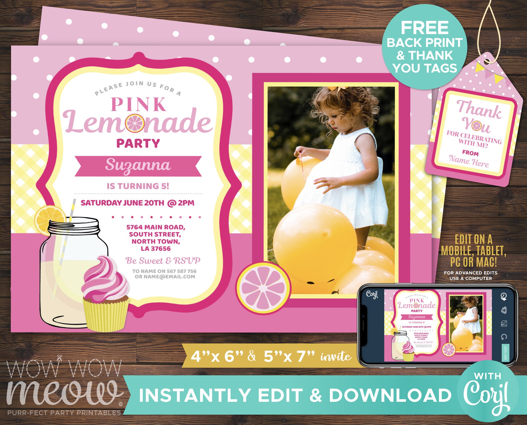 Pink Lemonade Birthday Party Invitations Girl's INSTANT | Etsy