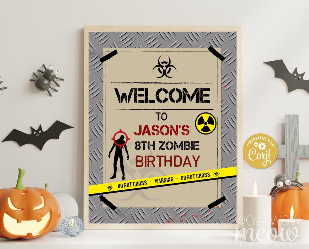 Halloween Poster Zombies Outbreak Welcome Boys Sign Party Birthday ...