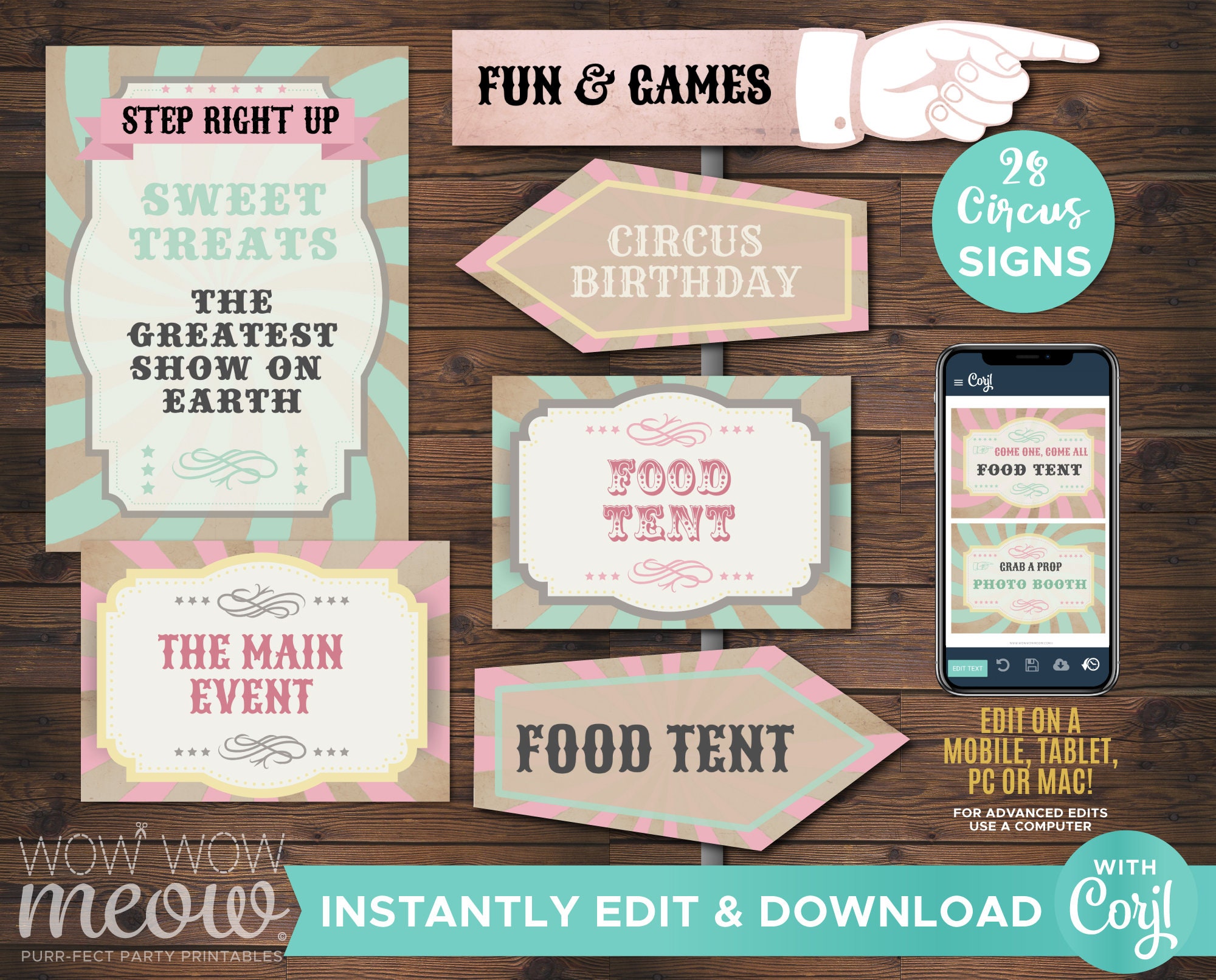 28 Vintage Circus Signs Printable DOWNLOAD Pink Pastel - Etsy