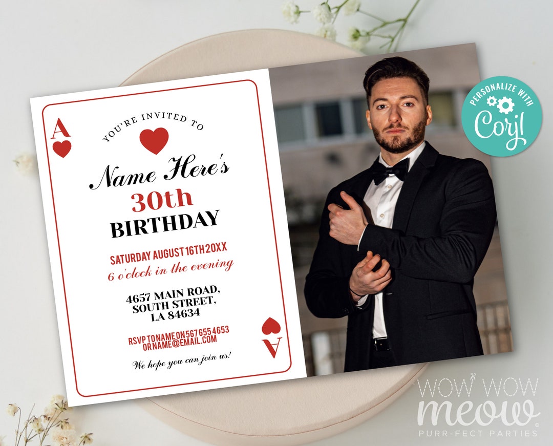 Playing Cards Birthday Invitation Any Age INSTANT DOWNLOAD Casino Heart ...