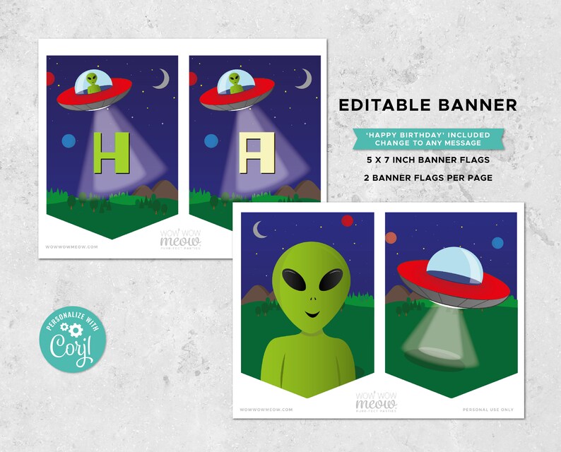Alien UFO Party Banner Birthday Spaceship Space Invasion - Etsy