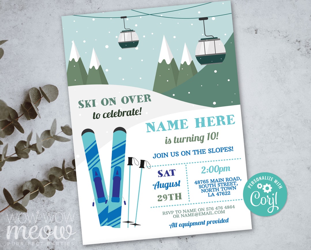 Ski Invitation Birthday Skiing Party Winter Snow Acres INSTANT DOWNLOAD ...