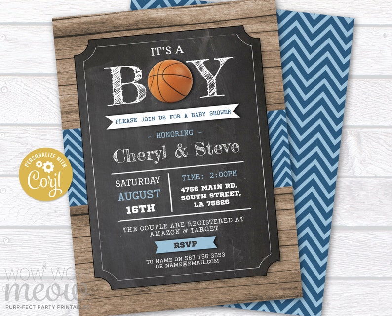 Basketball Baby Shower Invitations Chalk Invite Sports INSTANT | Etsy