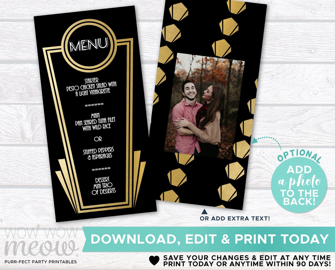 1920's Menu Dinner Template Wedding Gatsby Package INSTANT | Etsy
