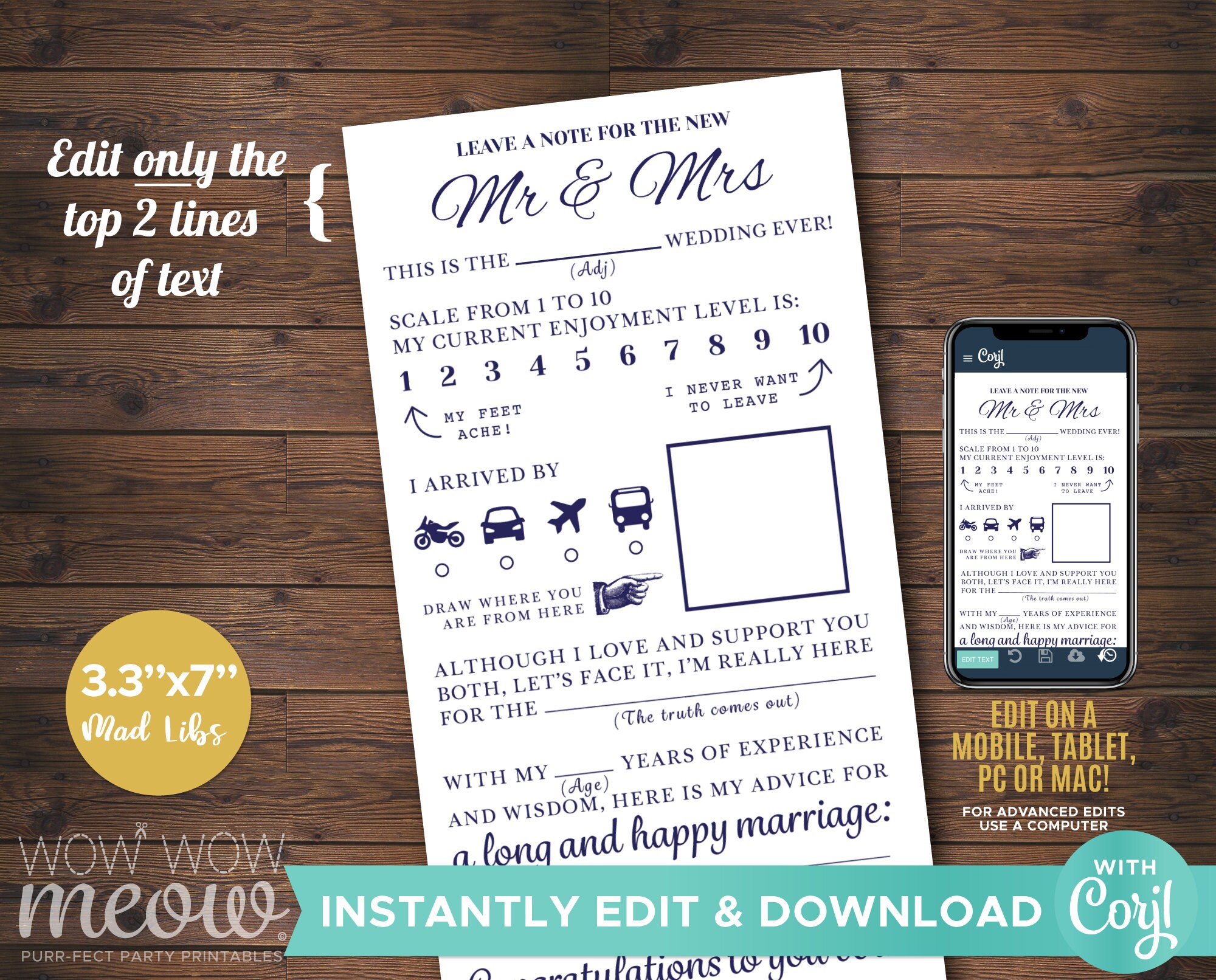 Wedding Mad Libs Printable Forms Activity Sheets Day Page Mr | Etsy
