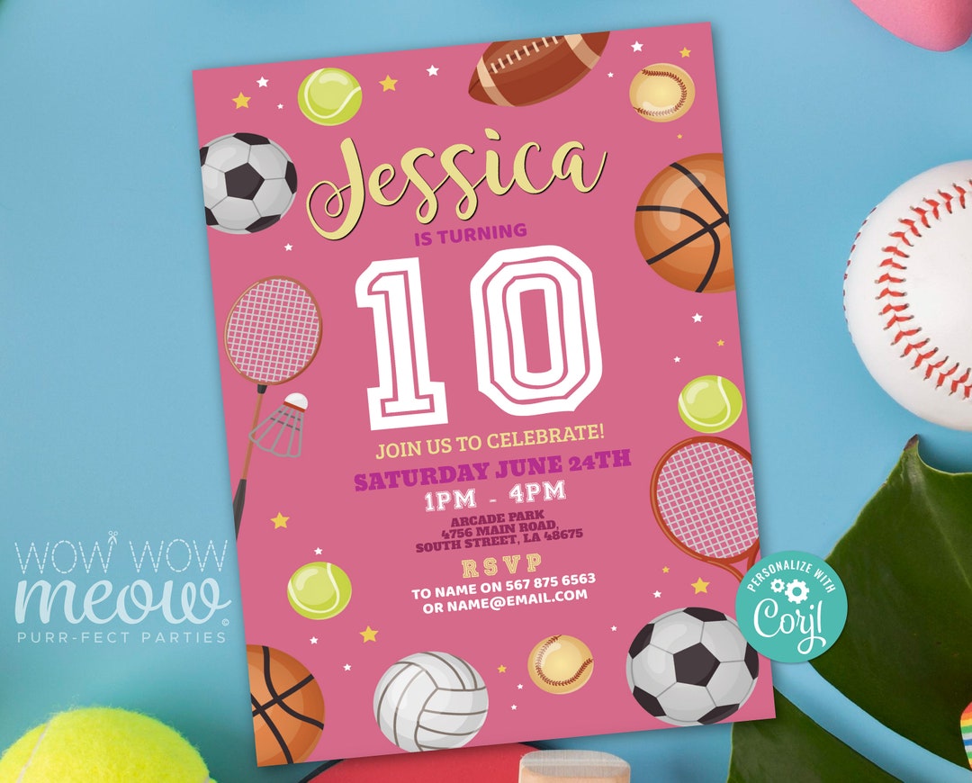 All Sports Birthday Invitations Football Party Soccer Rugby Invite Kids ...