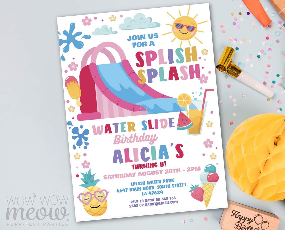 Water Slide Invitation Water Park Party Waterpark Birthday - Etsy