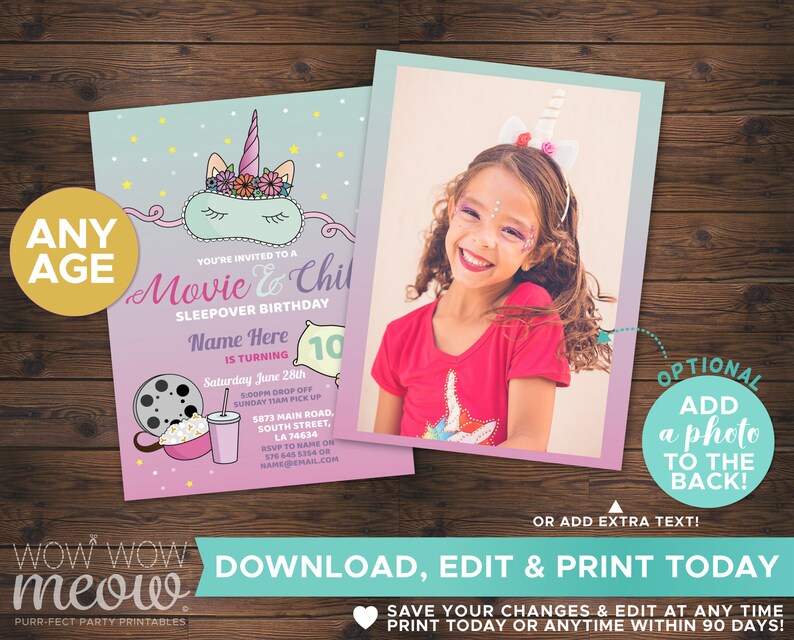 Girls Movie Night Invitation Sleepover Birthday Film Party | Etsy