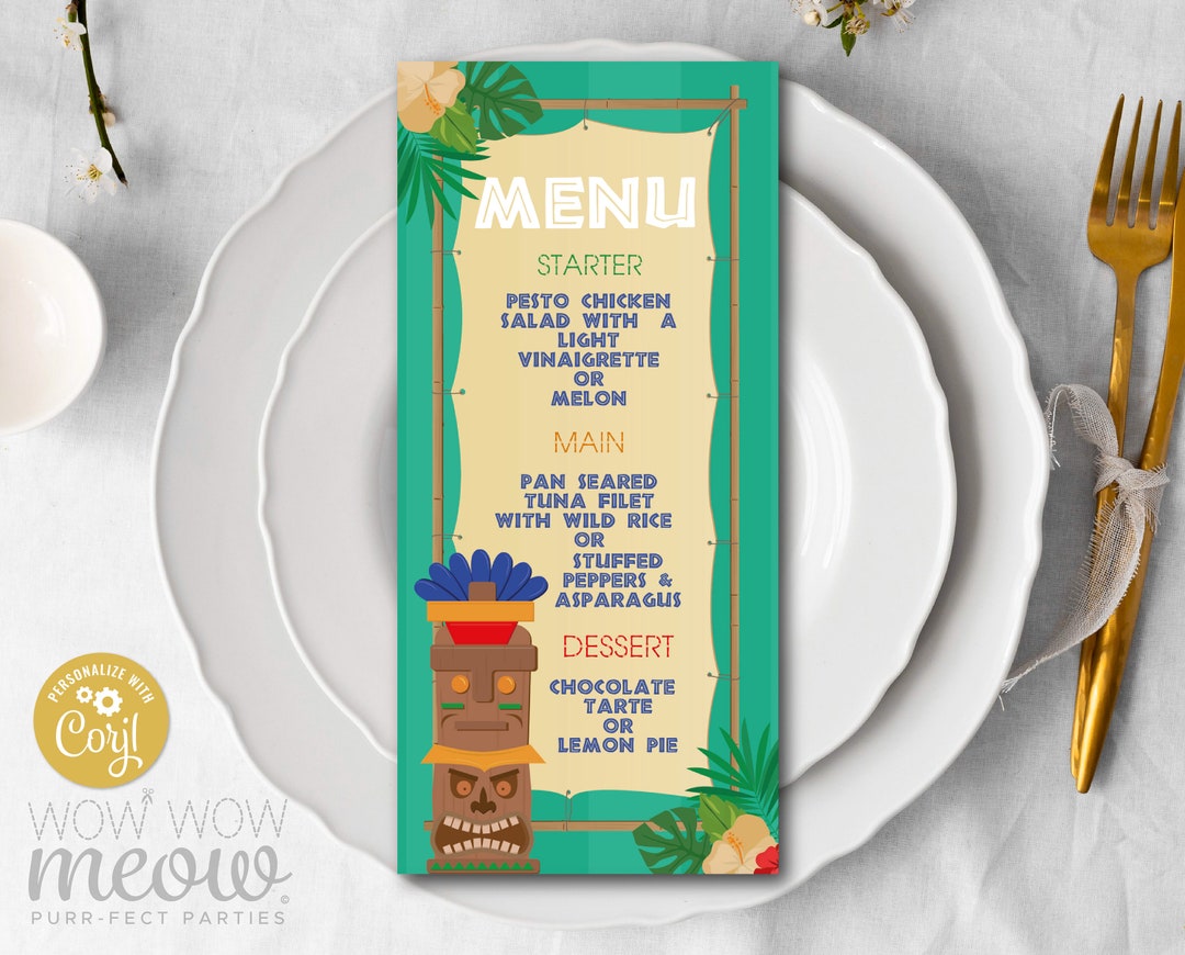 Aloha Menu Dinner Tiki Template Package INSTANT DOWNLOAD Tropical Totem ...