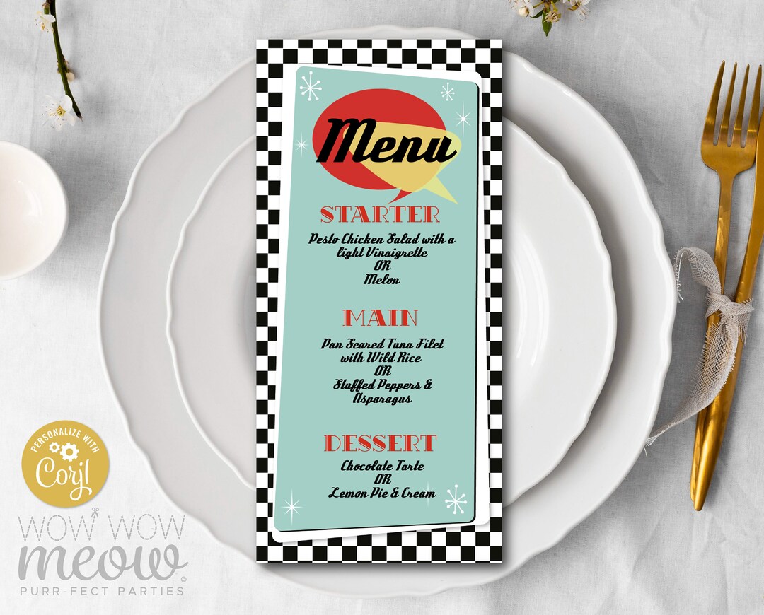 1950s Rock N Roll Menu Dinner Template Package INSTANT DOWNLOAD Fifties ...