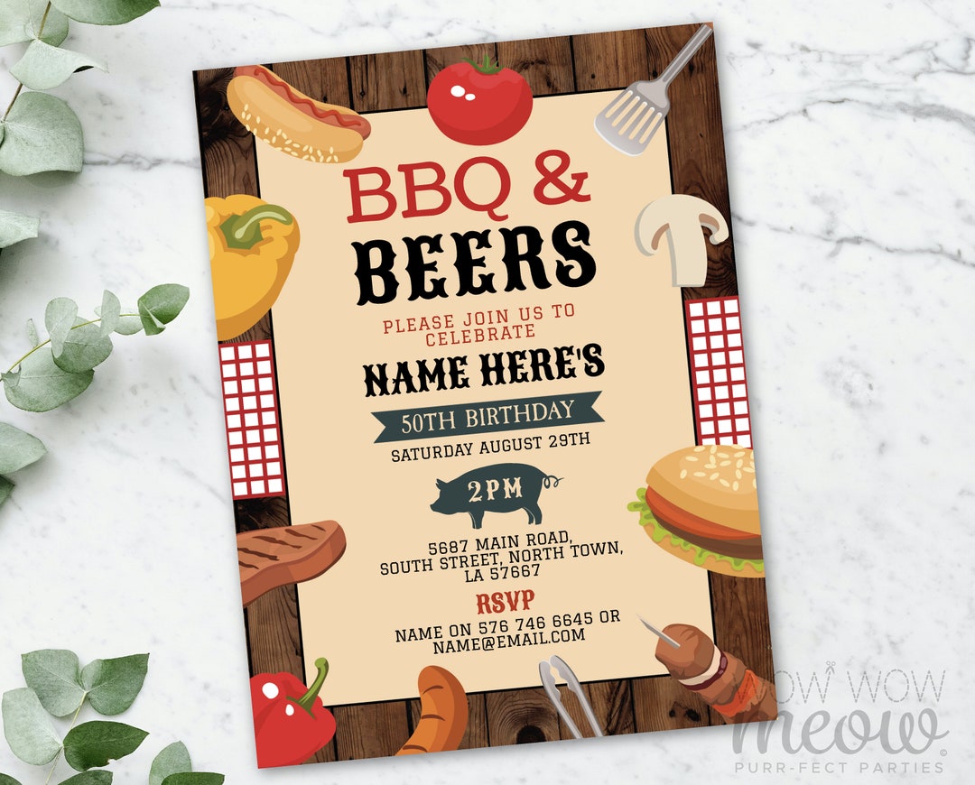BBQ & Beers Birthday Invite Party Any Age Invitation DOWNLOAD Pig ...