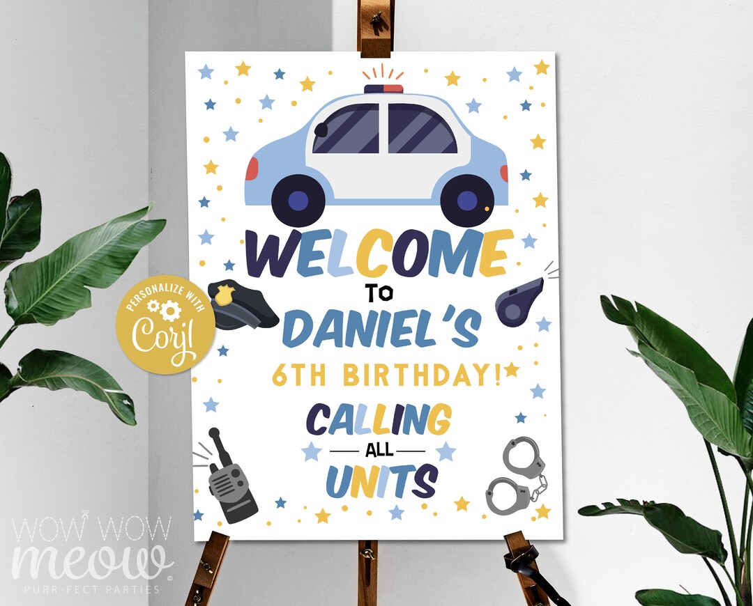 Editable Police Car Sign Party Birthday Cops Welcome Vehicle Party ...