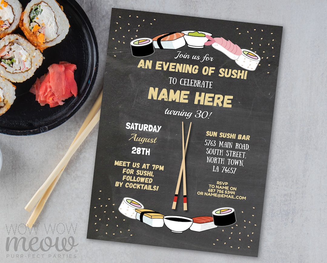 Sushi Birthday Invitation Dinner Personalize INSTANT DOWNLOAD Surprise ...