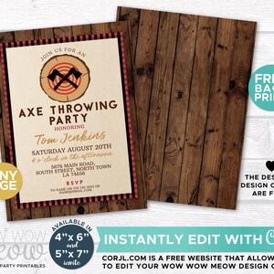 Axe Wood Throwing Birthday Invitation Party Invite INSTANT DOWNLOAD ...
