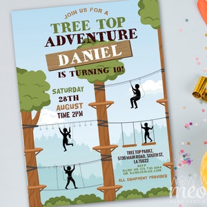 Tree Top Adventures Birthday Invitations Zip Line Outdoor Park ANY Age ...
