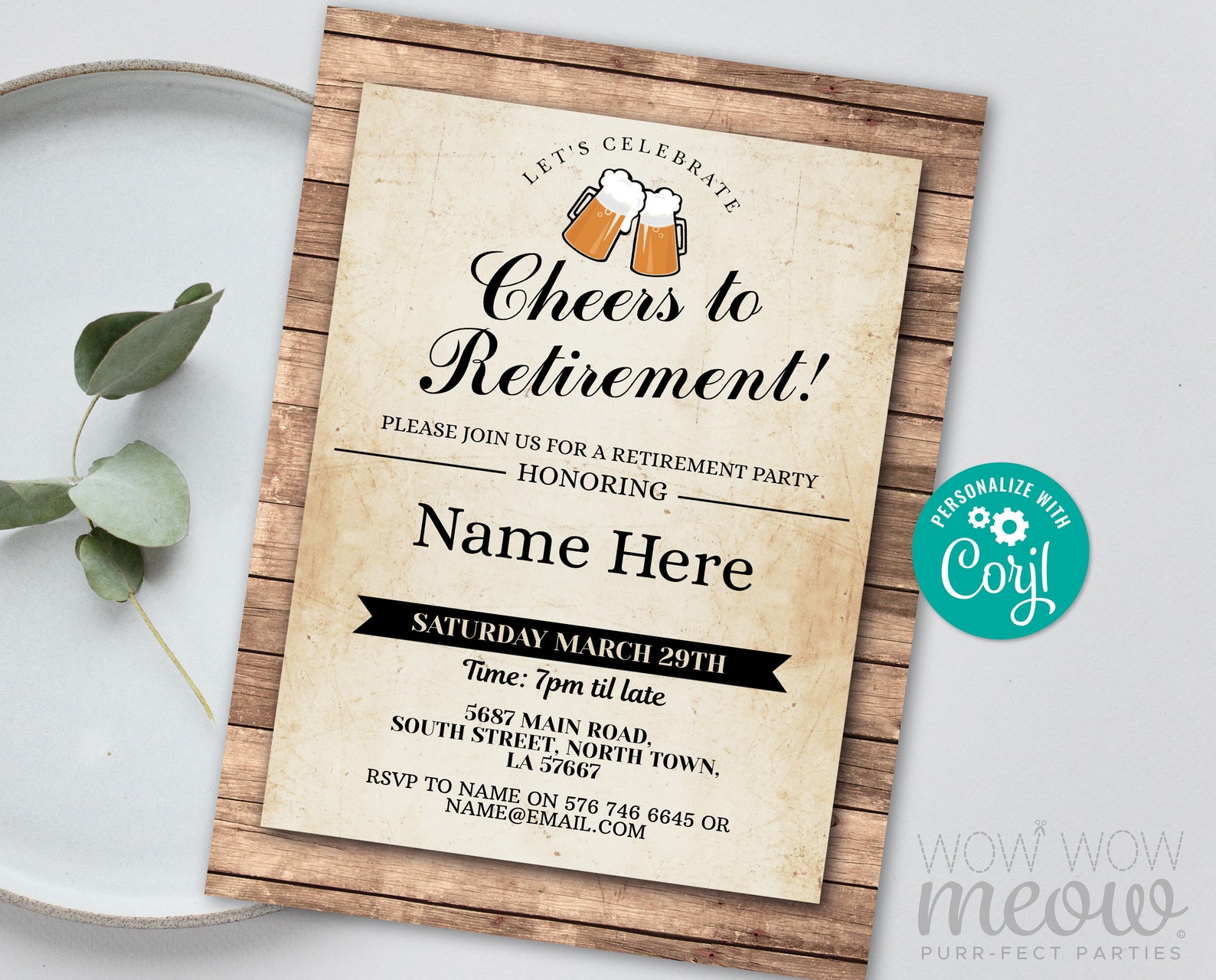 Cheers to Retirement Invitation Beers Retired Invite Letter Pub Instant ...